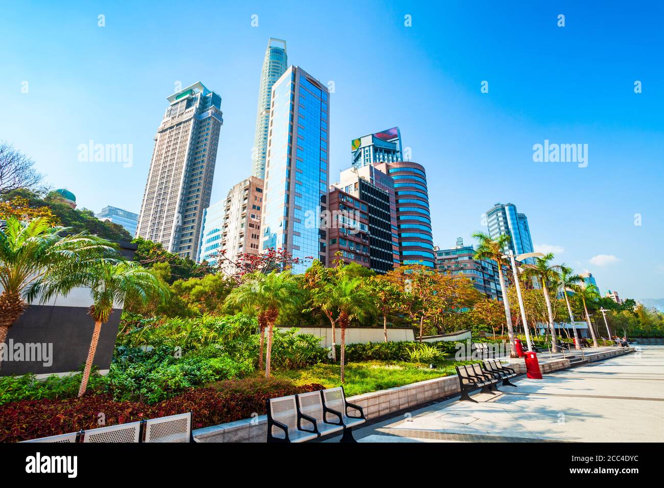 Hong Kong waterfront promenade skyline. Hong Kong is a city and special ...