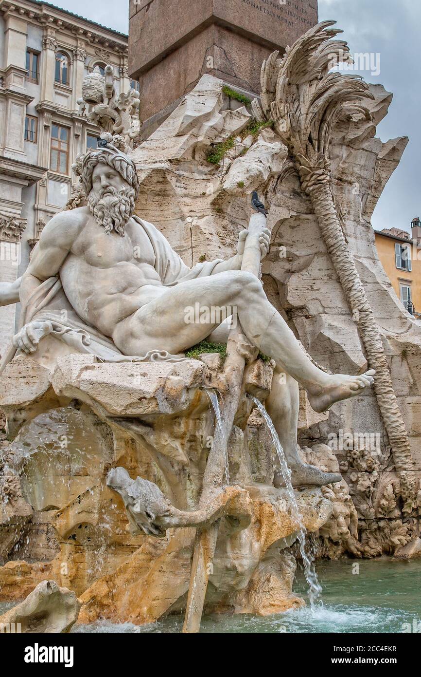 Detail of the Fountain of the Four Rivers, marble fountain by Gian ...