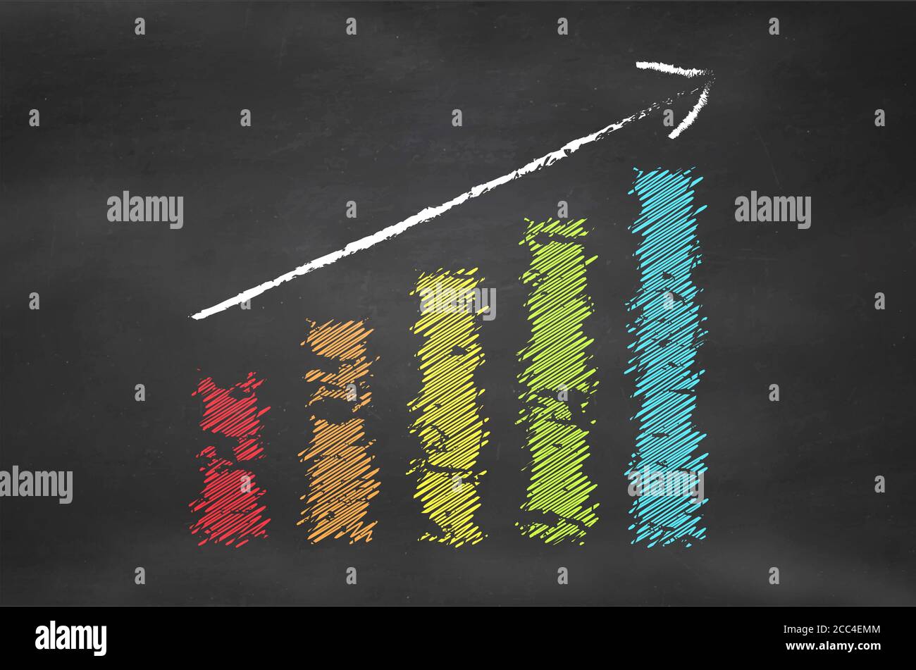 Illustration of a colorful chart on a blackboard with an upward arrow ...