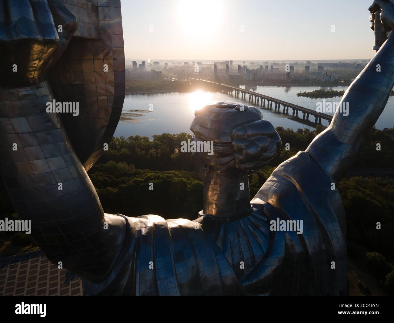 Monument Motherland in the morning. Kyiv, Ukraine. Aerial view Stock ...