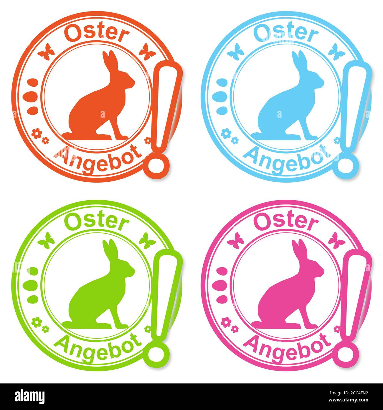 Set of 4 colorful logos of Easter offers on a white background Stock ...