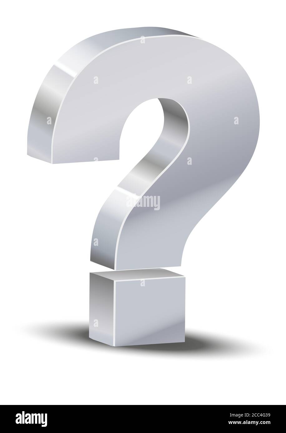 3D rendering of silver question mark isolated on white background Stock ...