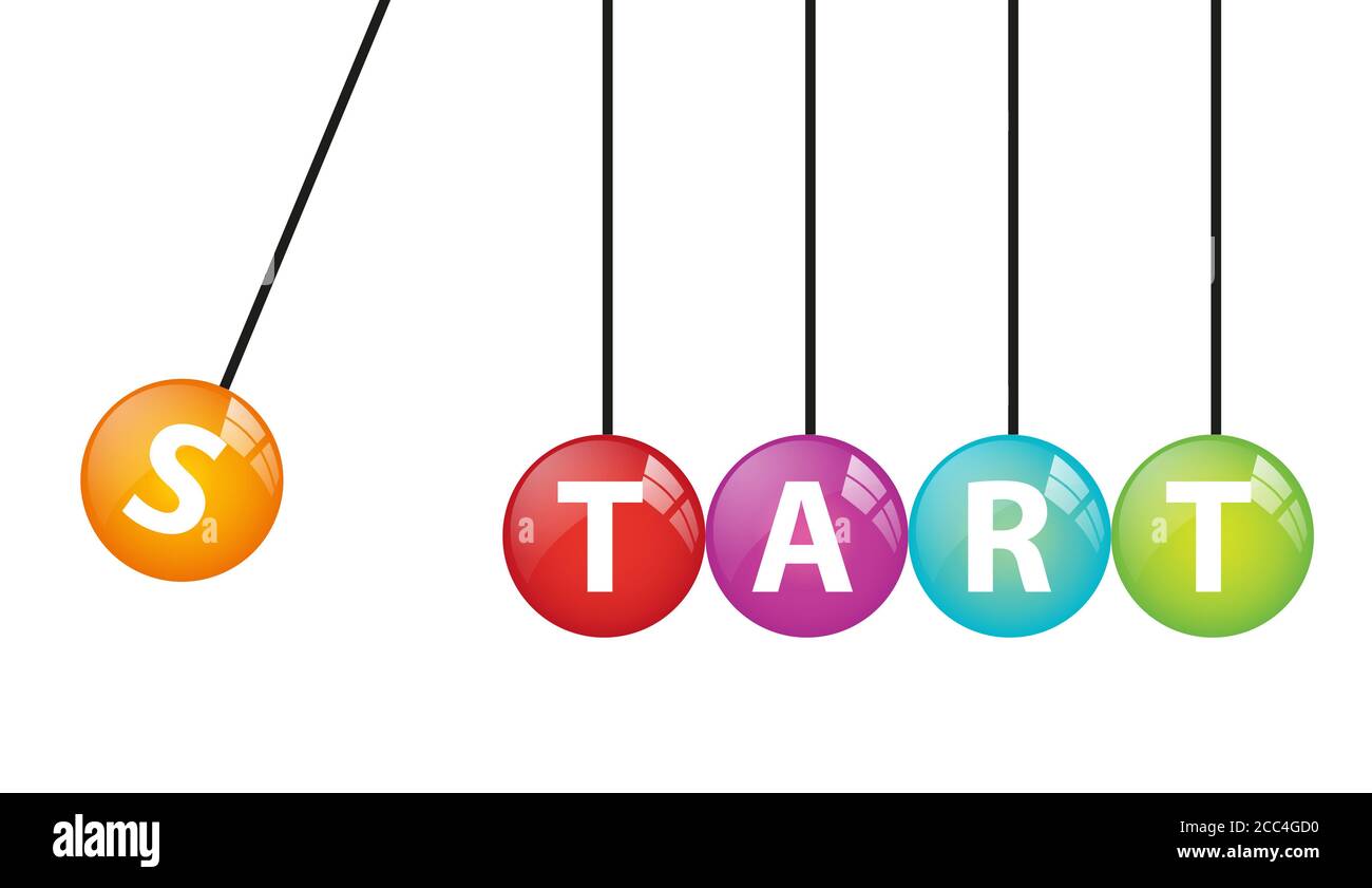 Isolated digital illustration of a colorful start sign on the Newton's ...