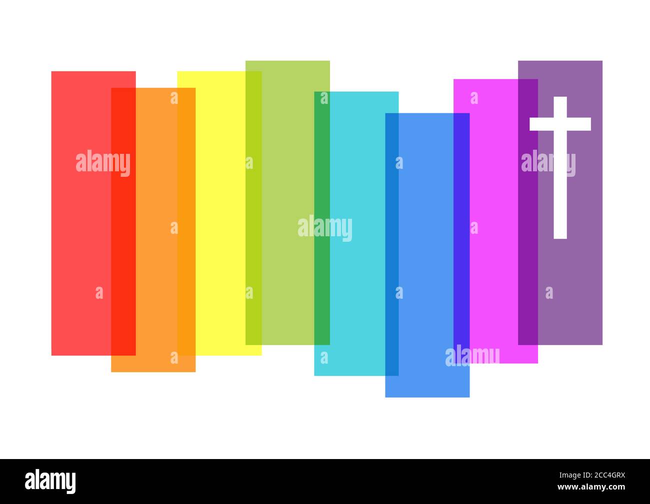 Set of colorful vertical rectangles, with a cross on one of them Stock ...
