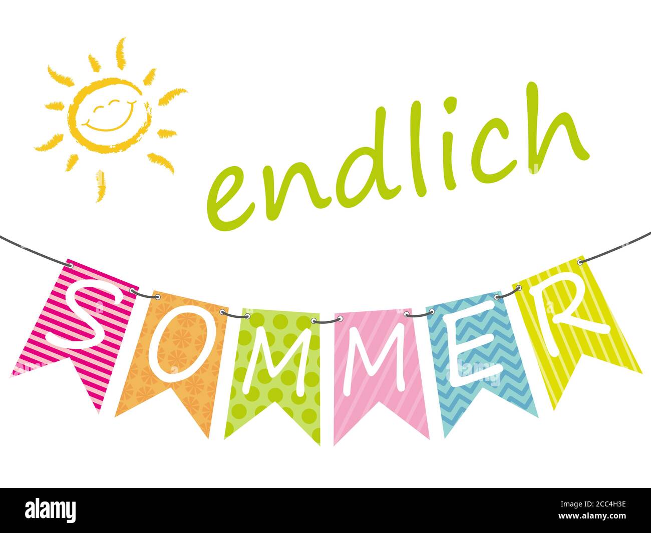 Fun postcard design with Finally Summer written in German on a white ...