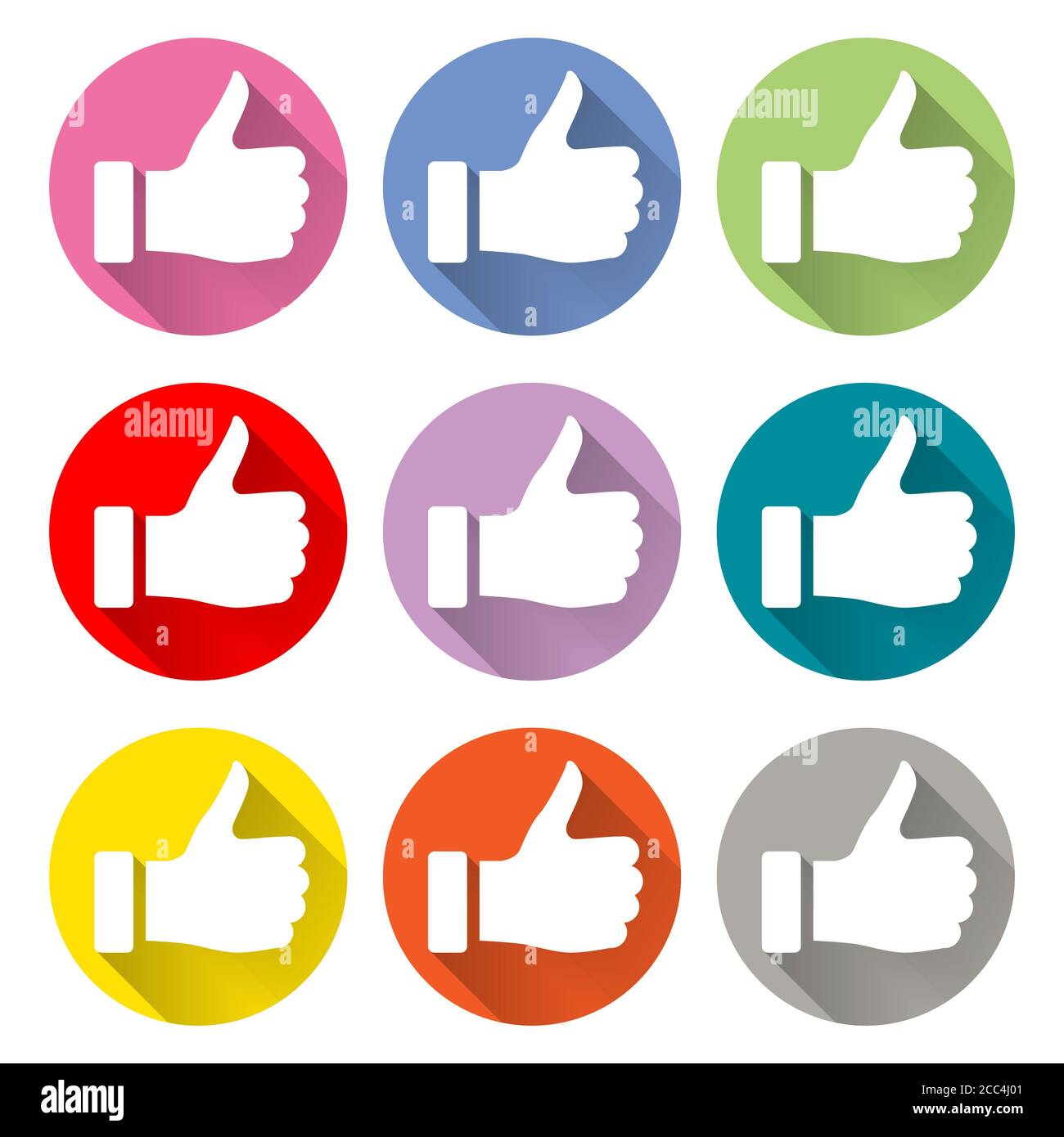 Illustration of thumbs up icons on a white background Stock Photo - Alamy