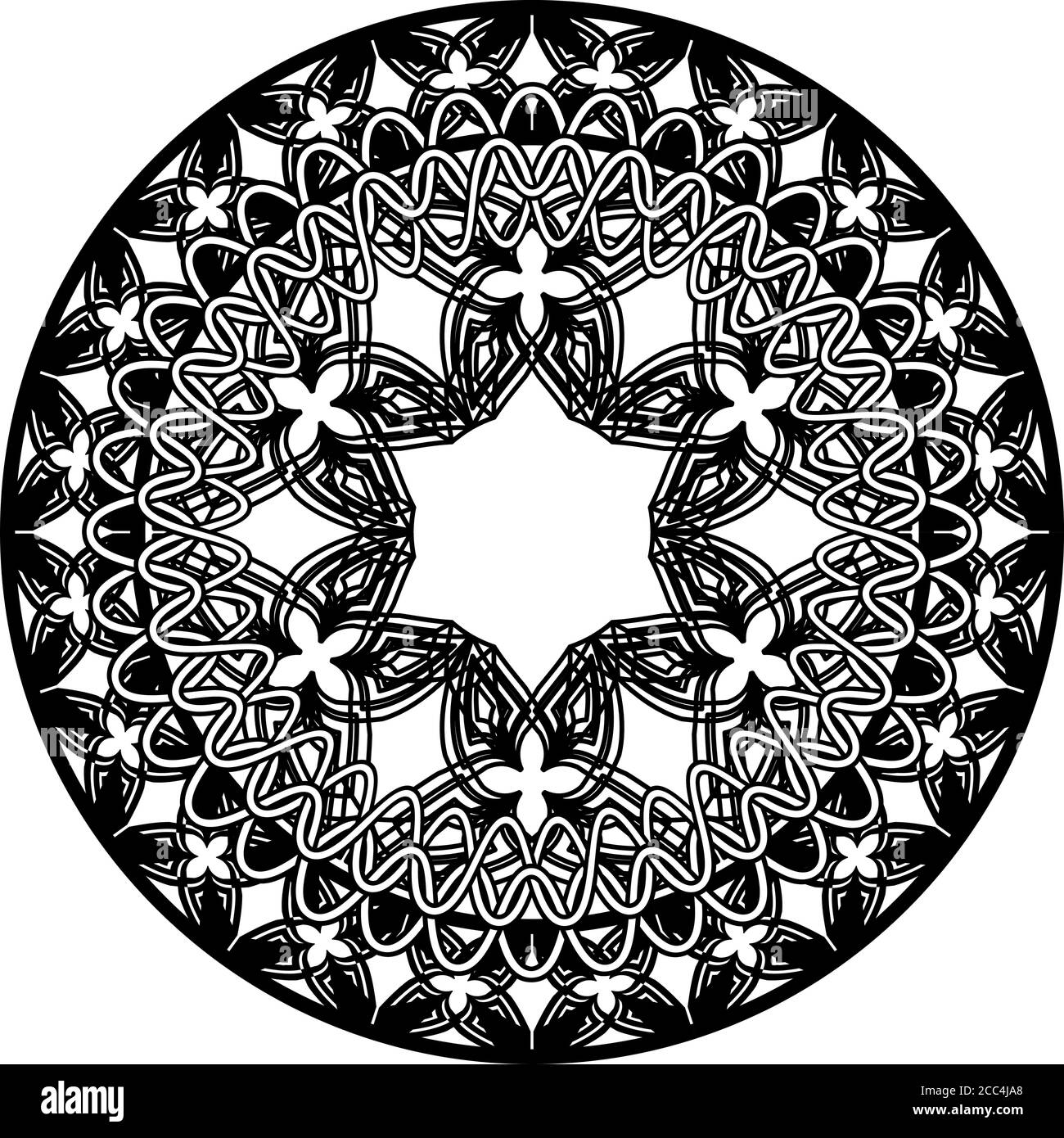abstract monochrome mandala in tribal gothic style with hexagonal ...