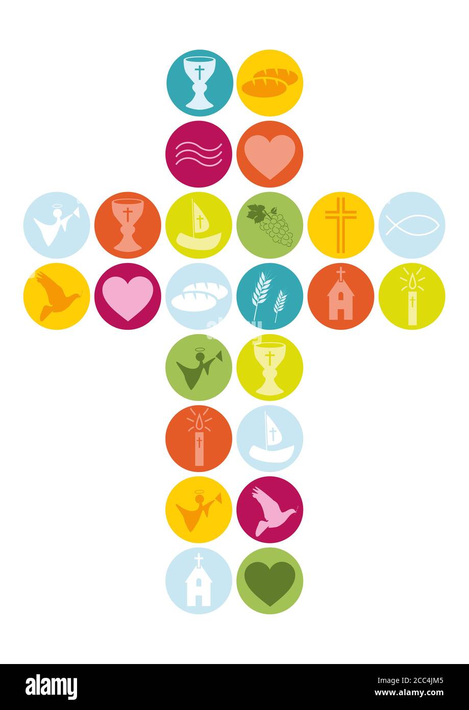 Illustration of colorful religion icons forming a cross on white ...