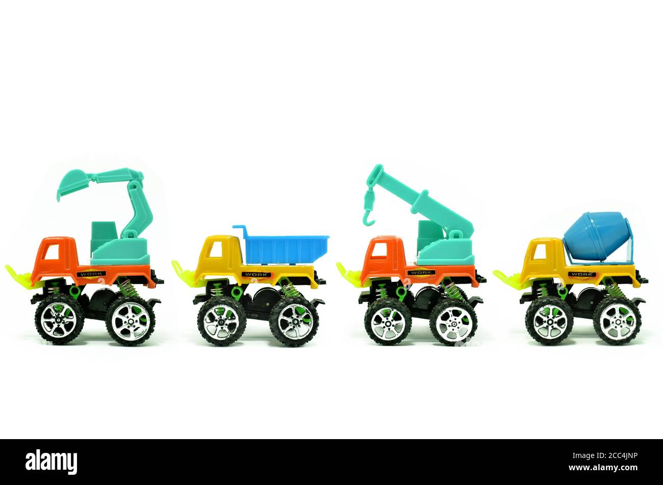 A convoy of toy trucks isolated and shot on a white background Stock ...