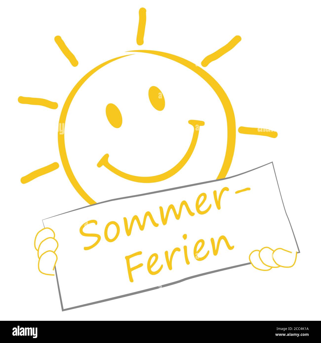 Simple illustration of a sun on a white background with German text of ...