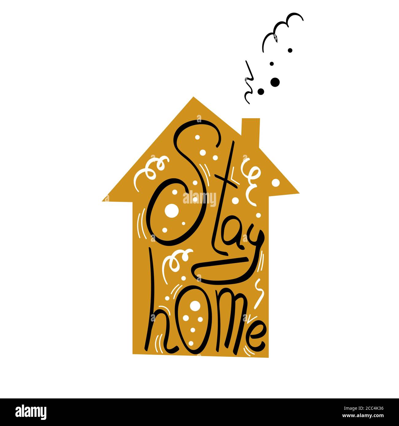 Stay home party hand drawn symbol. Lettering inside a house with ...