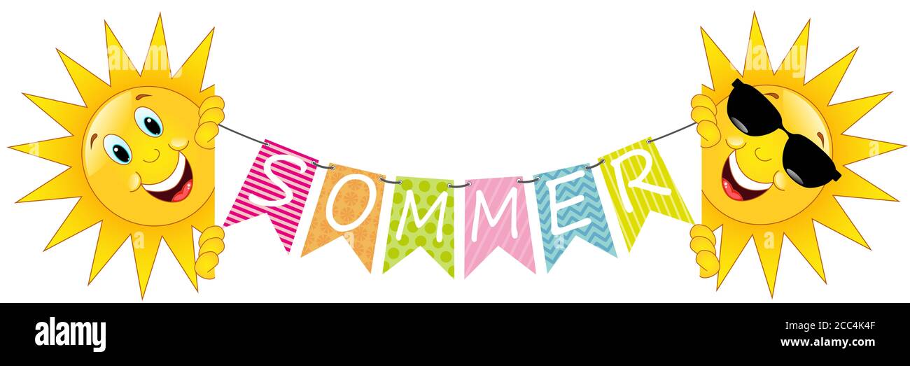 Fun postcard design with Summer written in German on a white background ...