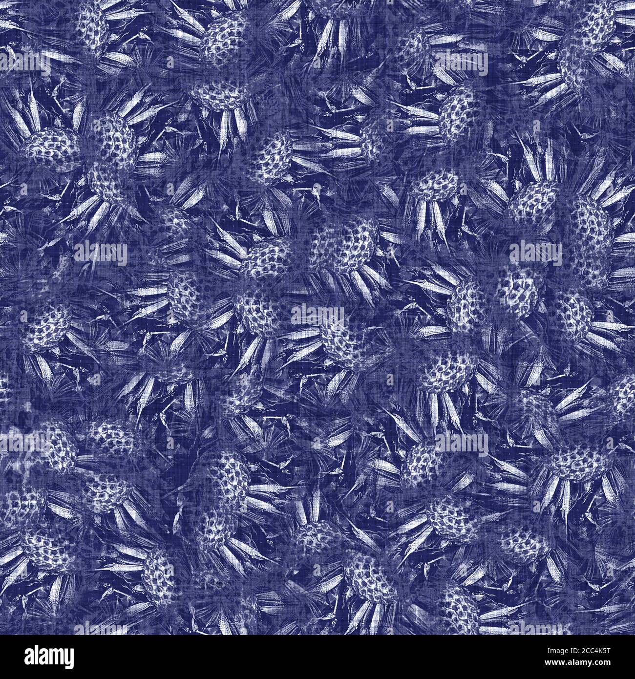 Indigo blue flower block print damask dyed linen texture background ...