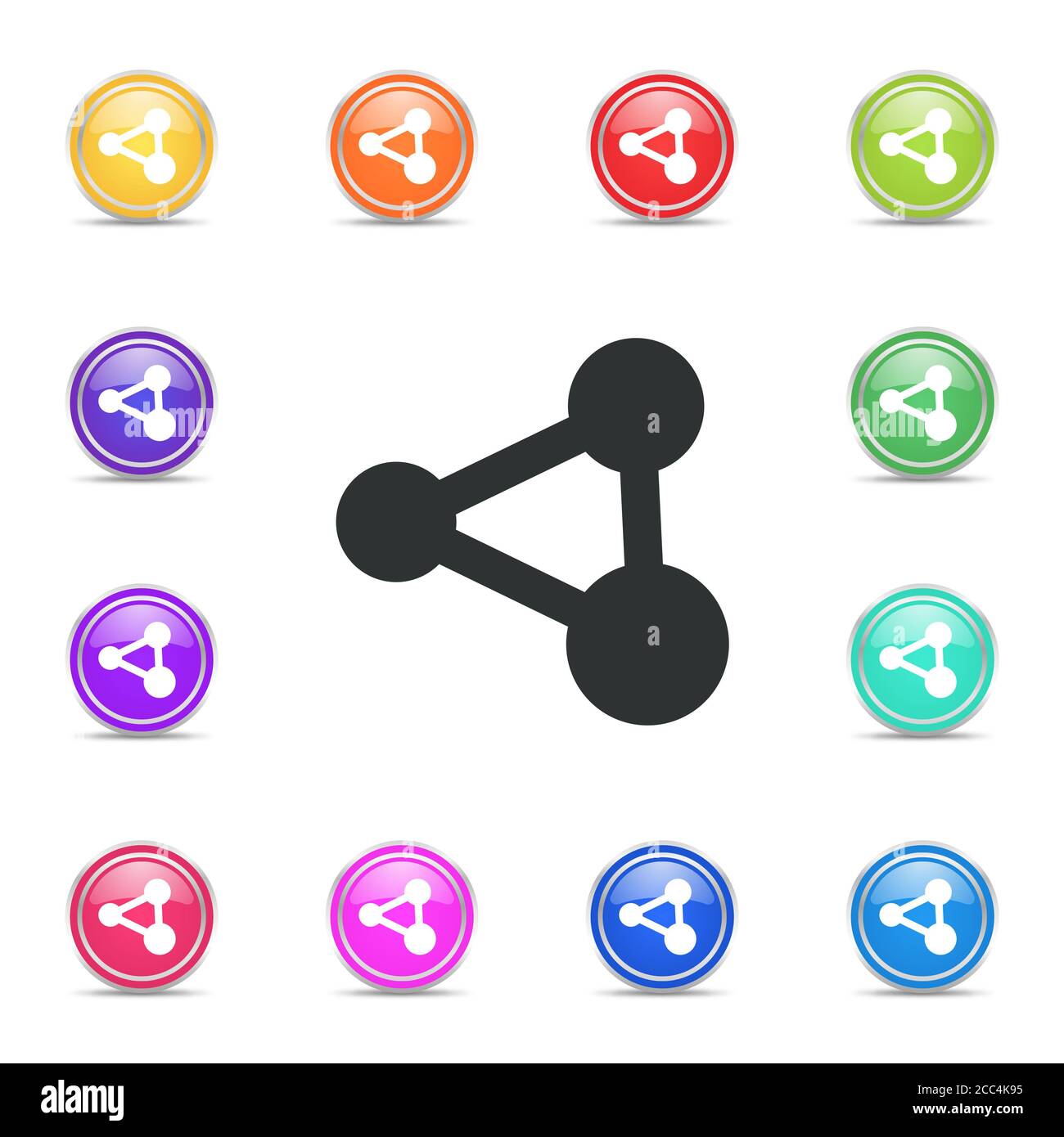 Illustration of share sign icon and colorful buttons on a white ...