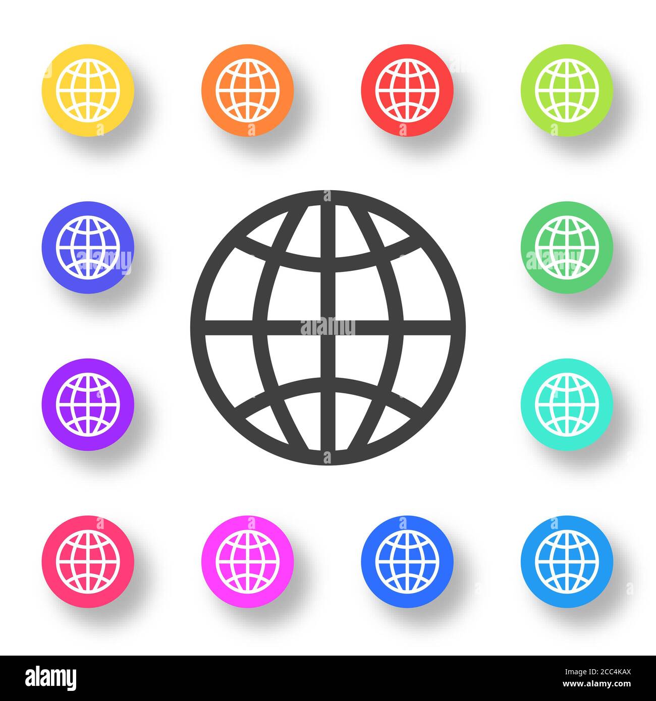 Illustration of colorful globe icons on white background Stock Photo ...