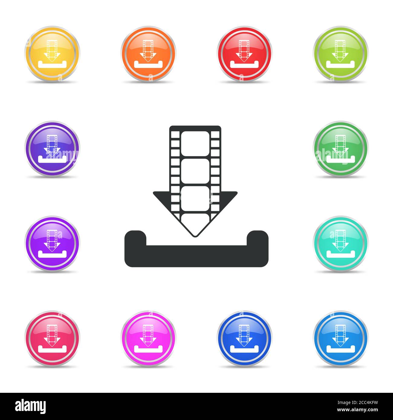 Illustration of colorful icons for movie downloading on a white ...