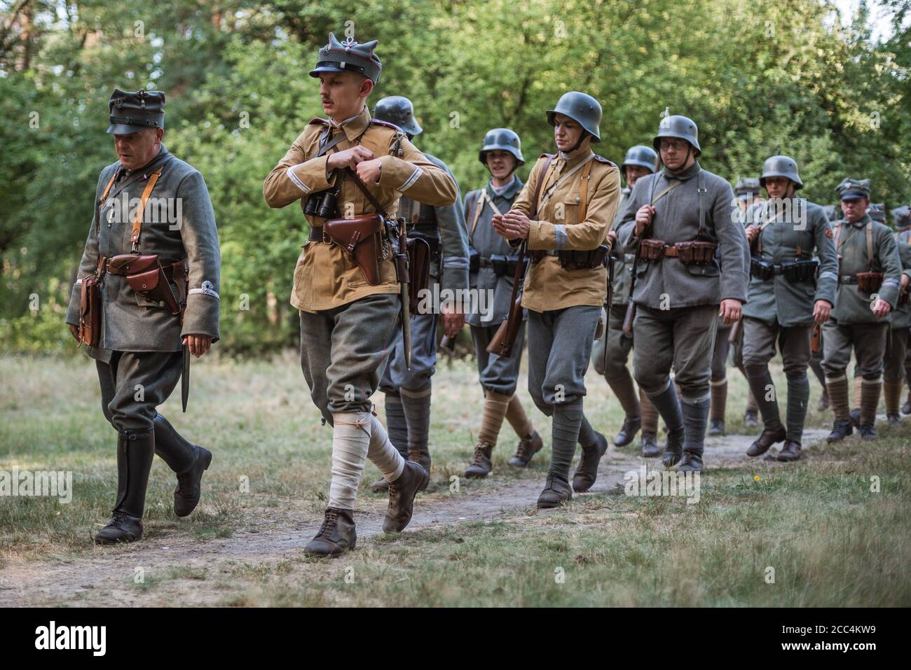 LUBIN, POLAND - AUGUST 8, 2020: , A staging of the Battle of Warsaw ...