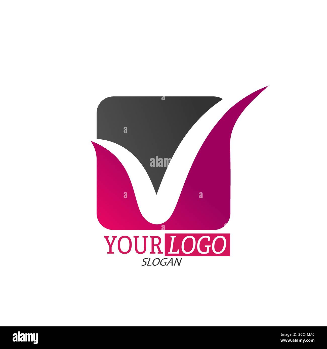 Abstract logo with a square and a tick for a creative company, isolated ...