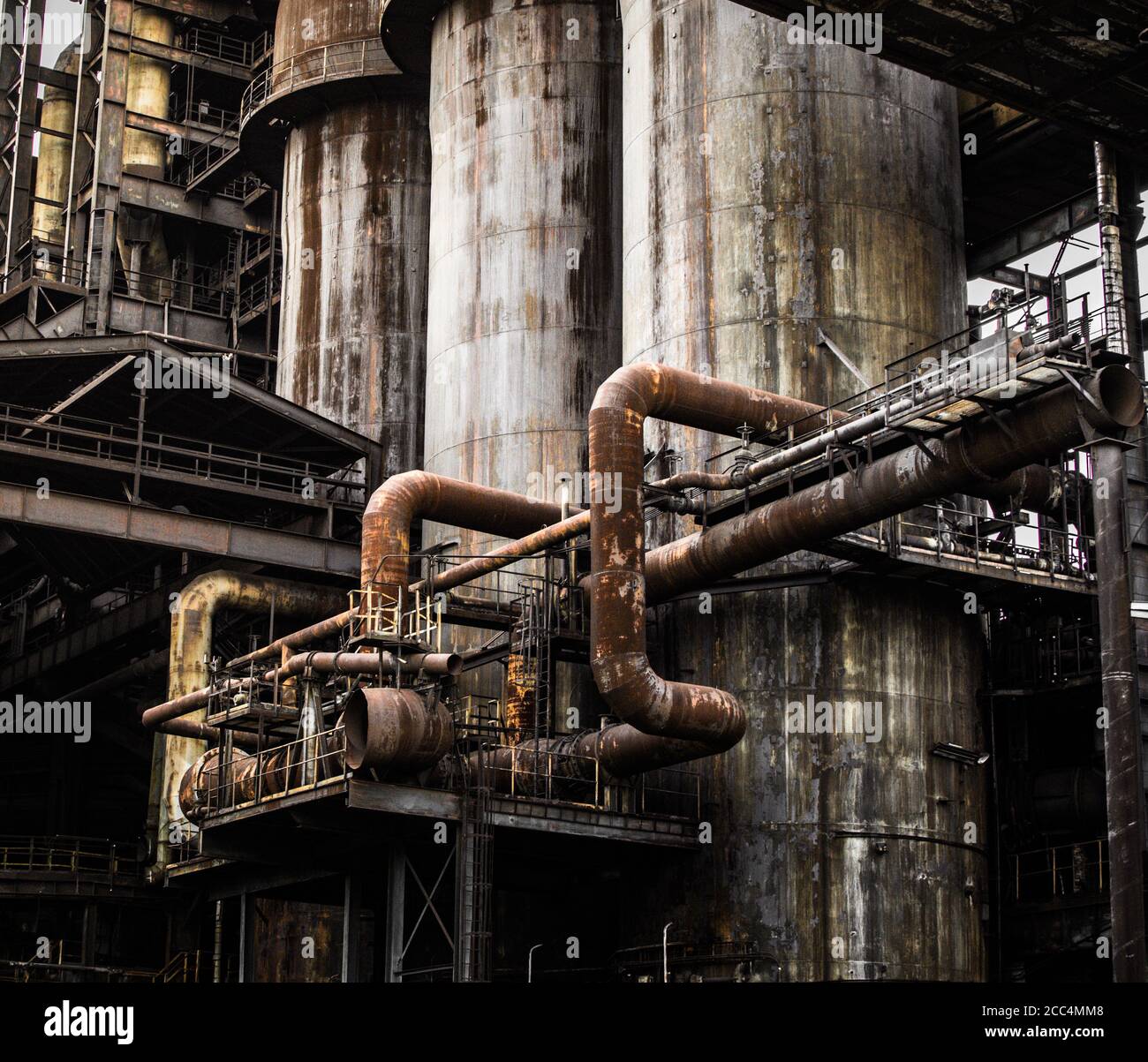 abandoned old historic metallurgy factory industrial pipes steelworks ...