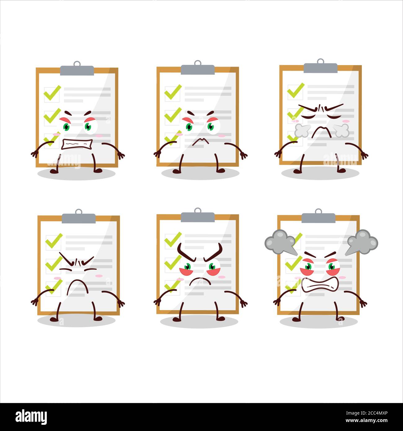 Checklist cartoon character with various angry expressions Stock Vector ...