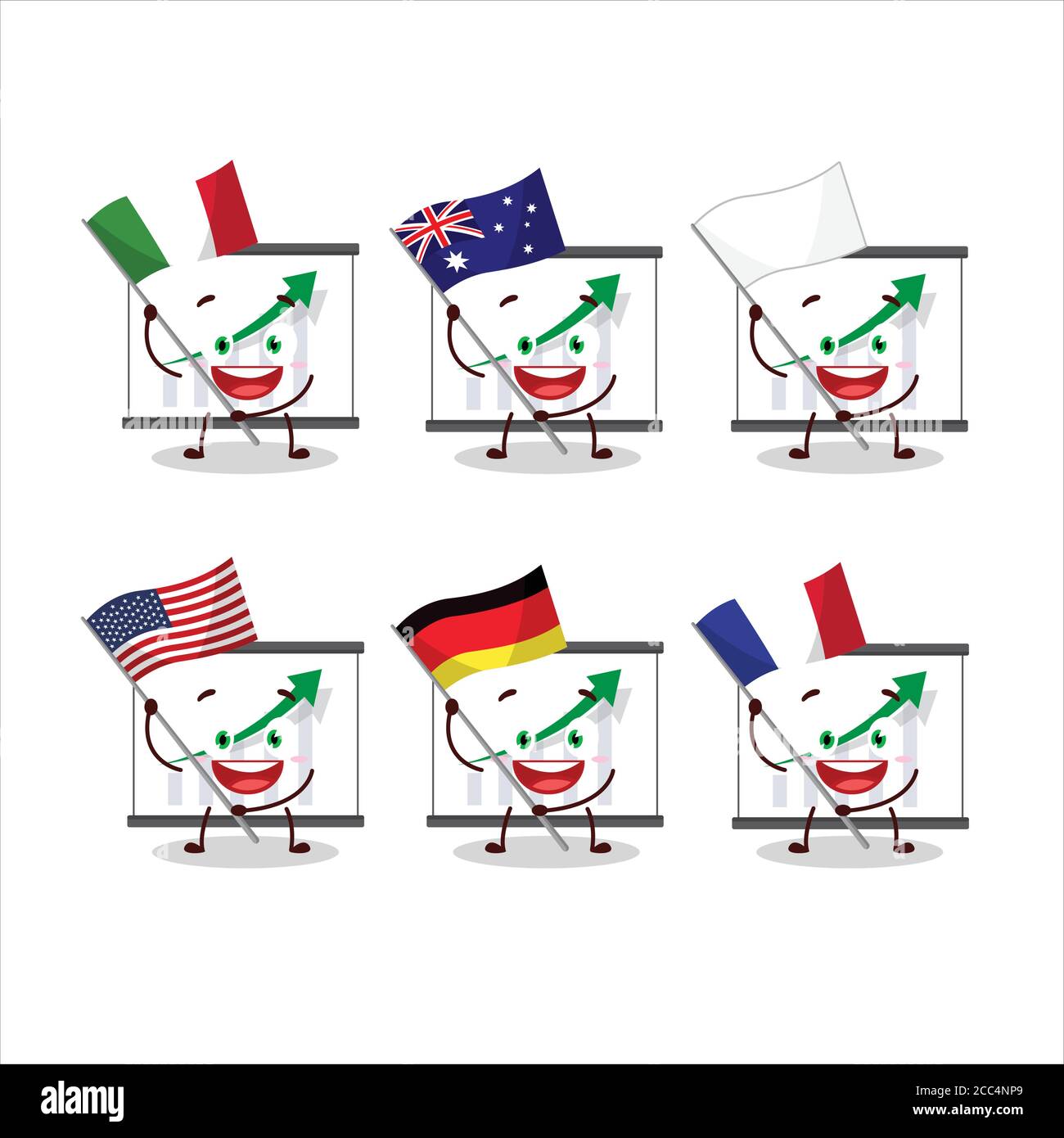 Chart Going Up Cartoon Character Bring The Flags Of Various Countries