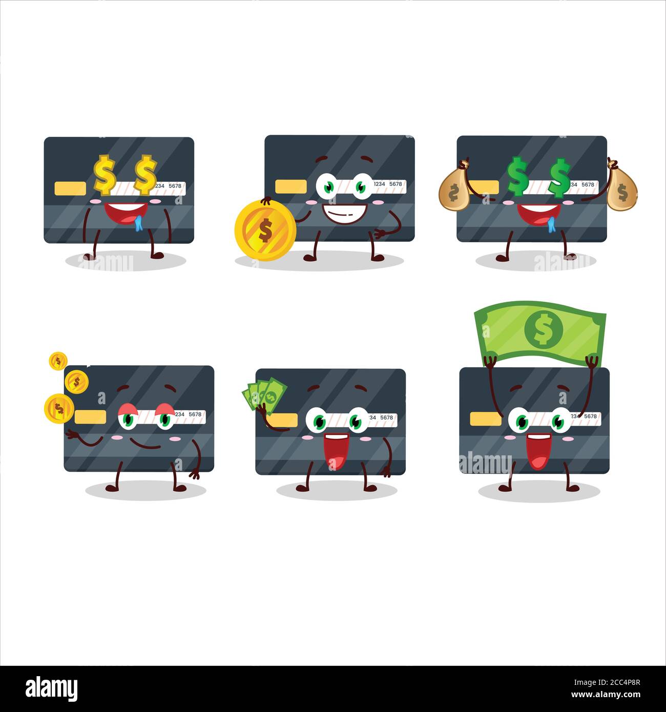 Credit card cartoon character with cute emoticon bring money Stock ...