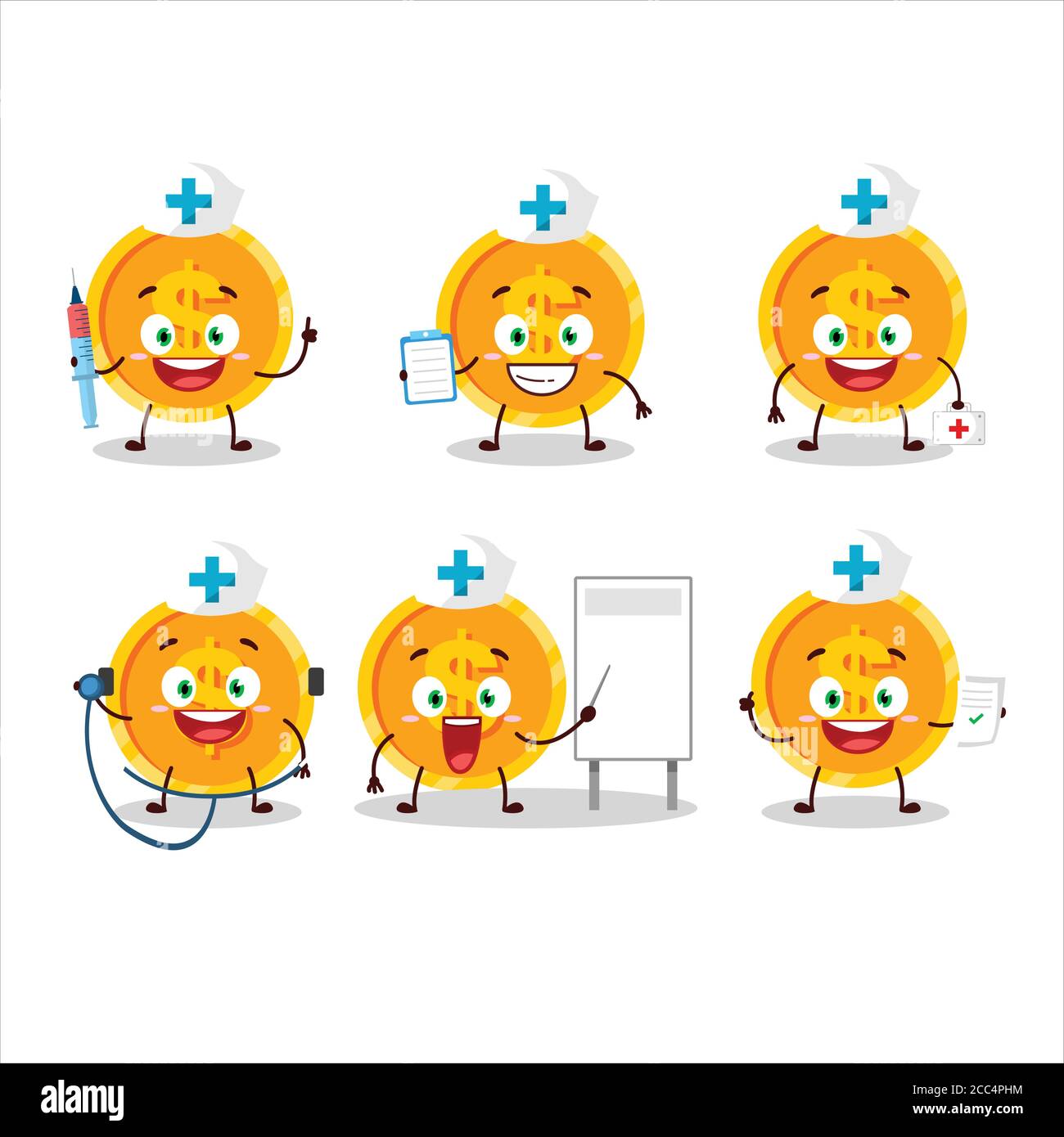 Doctor profession emoticon with coin cartoon character Stock Vector ...