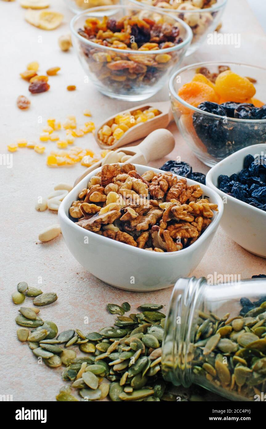 Dry fruits in glass bowls hi-res stock photography and images - Alamy