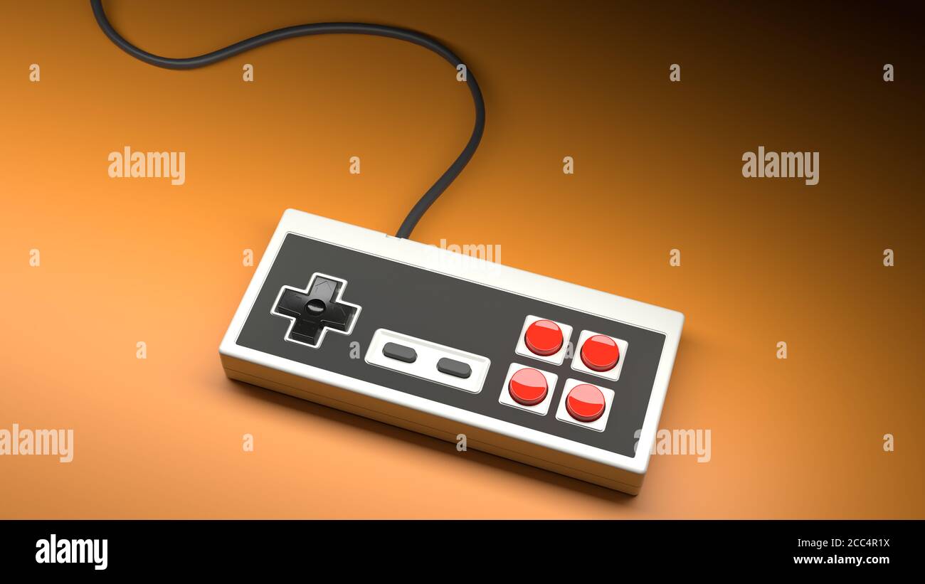 Retro computer gaming controller joystick on a orange background Stock ...