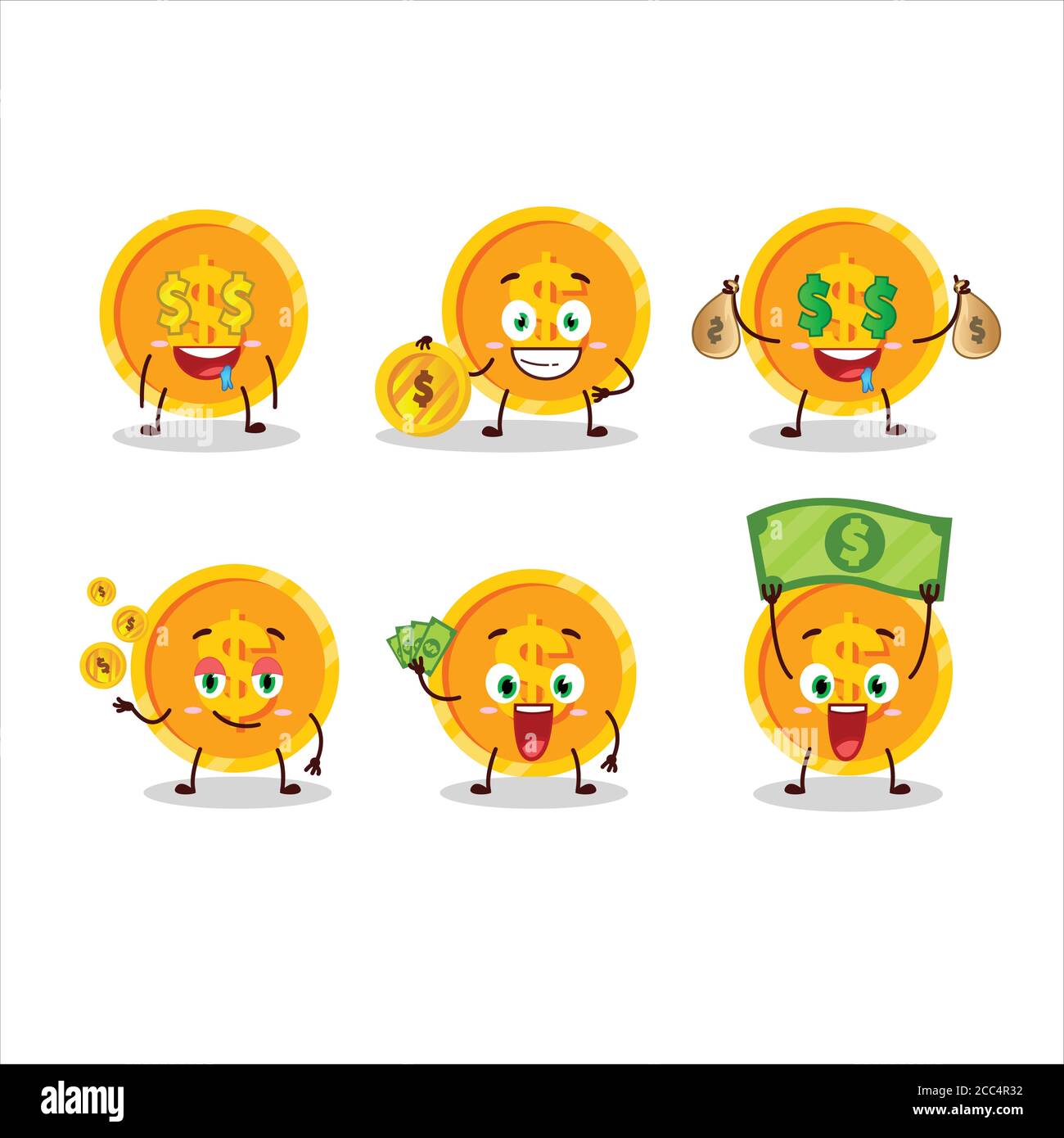 Coin cartoon character with cute emoticon bring money Stock Vector ...