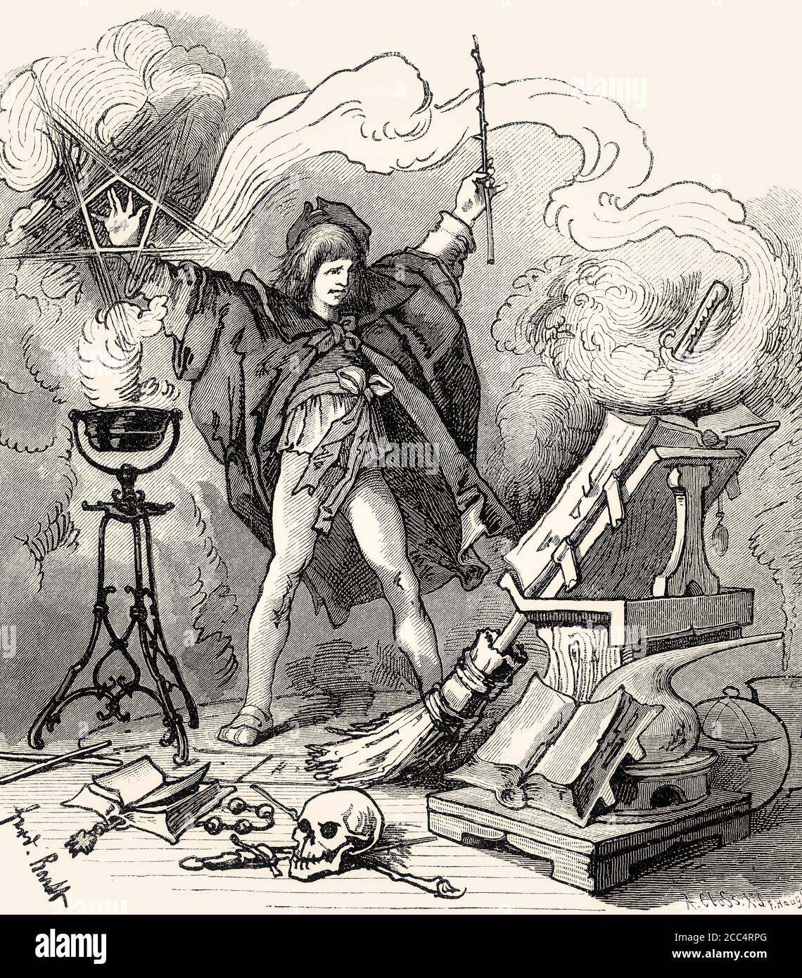 Scene from THE PUPIL IN MAGIC, der Zauberlehrling, a ballad by Johann ...