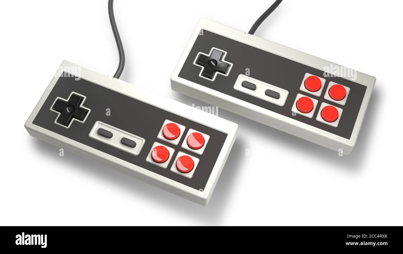 Retro computer gaming controller joystick on a white background Stock ...