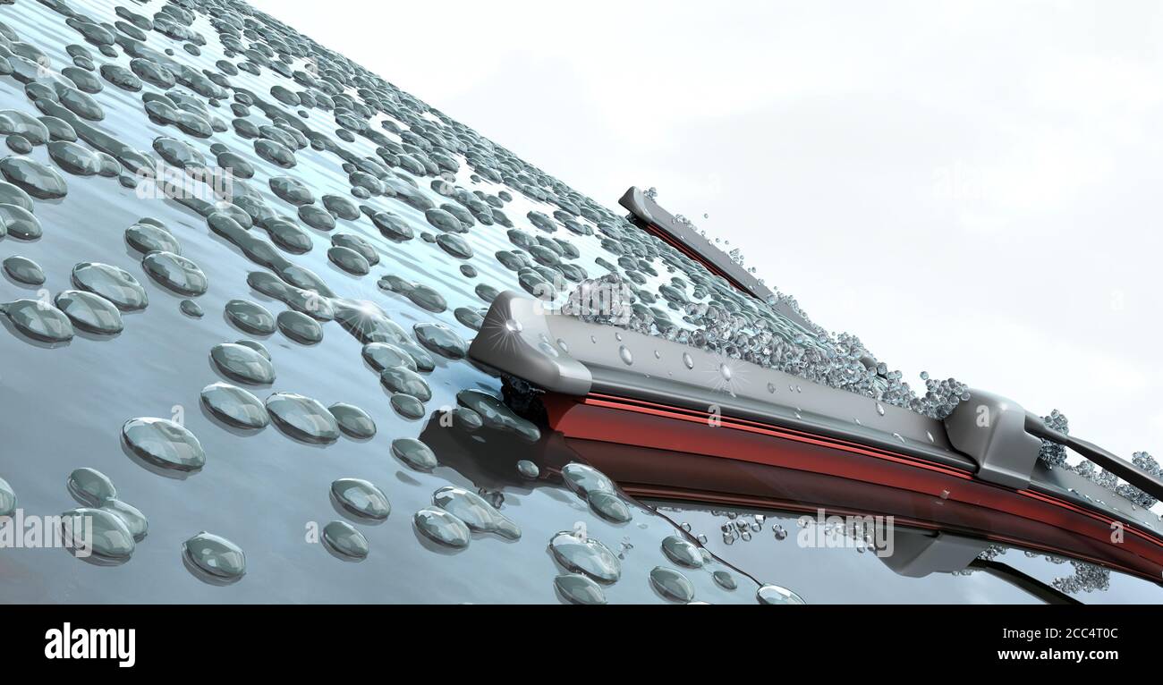 car wipers with red silicone coating sweep water from the car ...