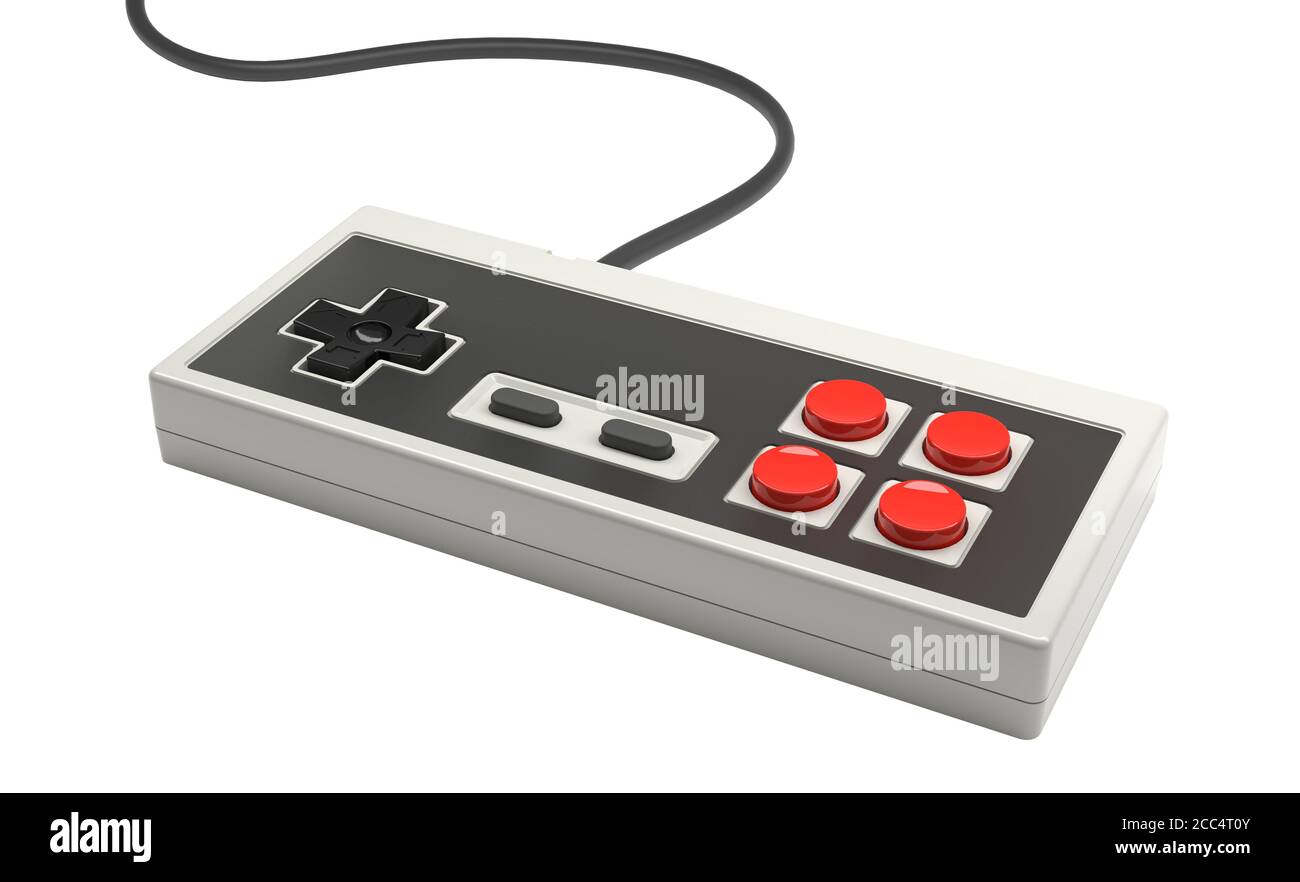 Retro computer gaming controller joystick on a white background Stock ...