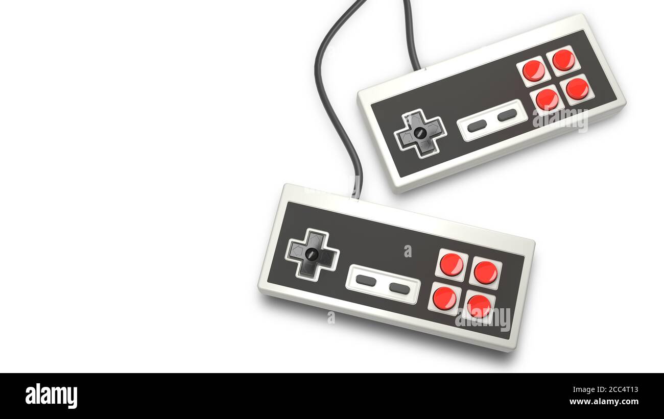 Retro computer gaming controller joystick on a white background Stock ...