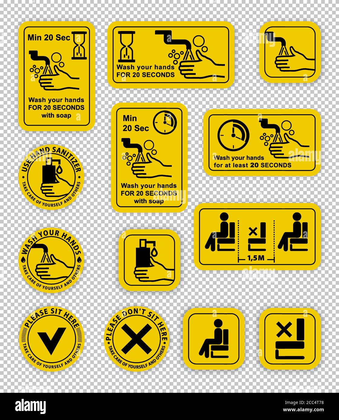 Warning signs on transparent background.. Keep distance between people ...