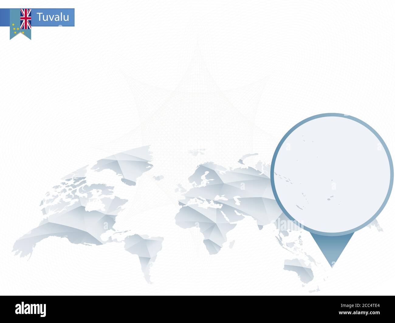 Abstract rounded World Map with pinned detailed Tuvalu map. Vector ...