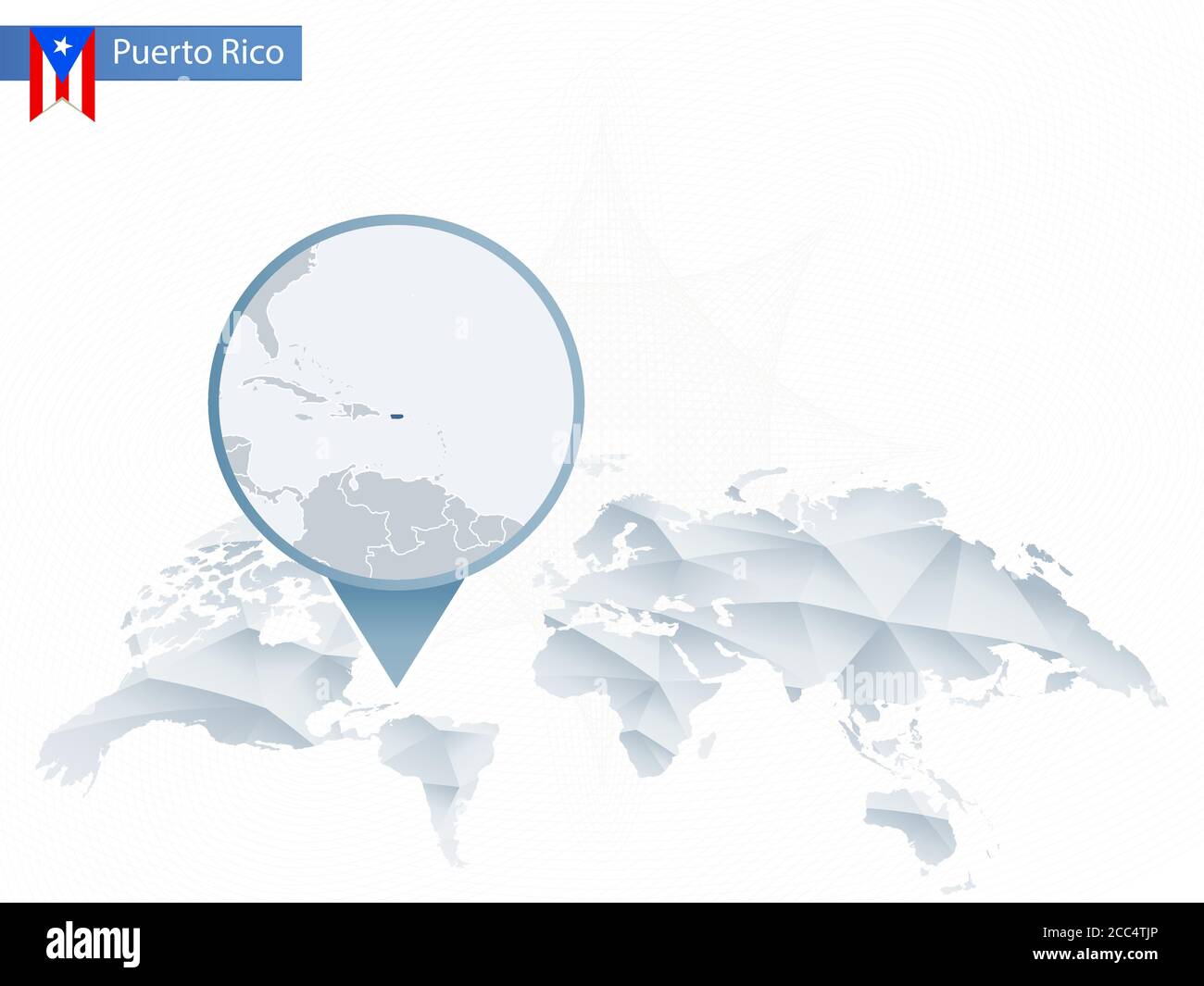Abstract rounded World Map with pinned detailed Puerto Rico map. Vector ...