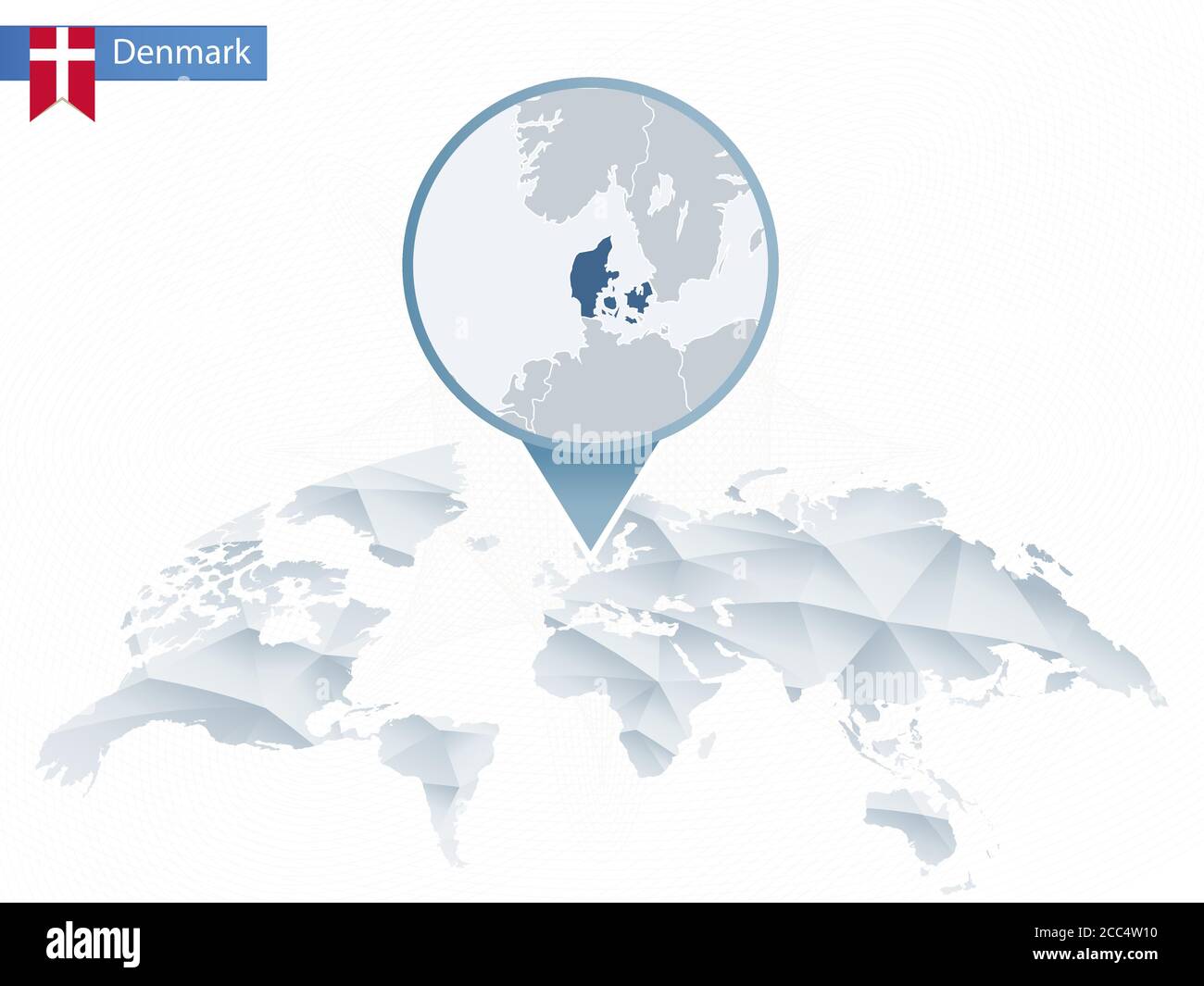 Abstract rounded World Map with pinned detailed Denmark map. Map and ...