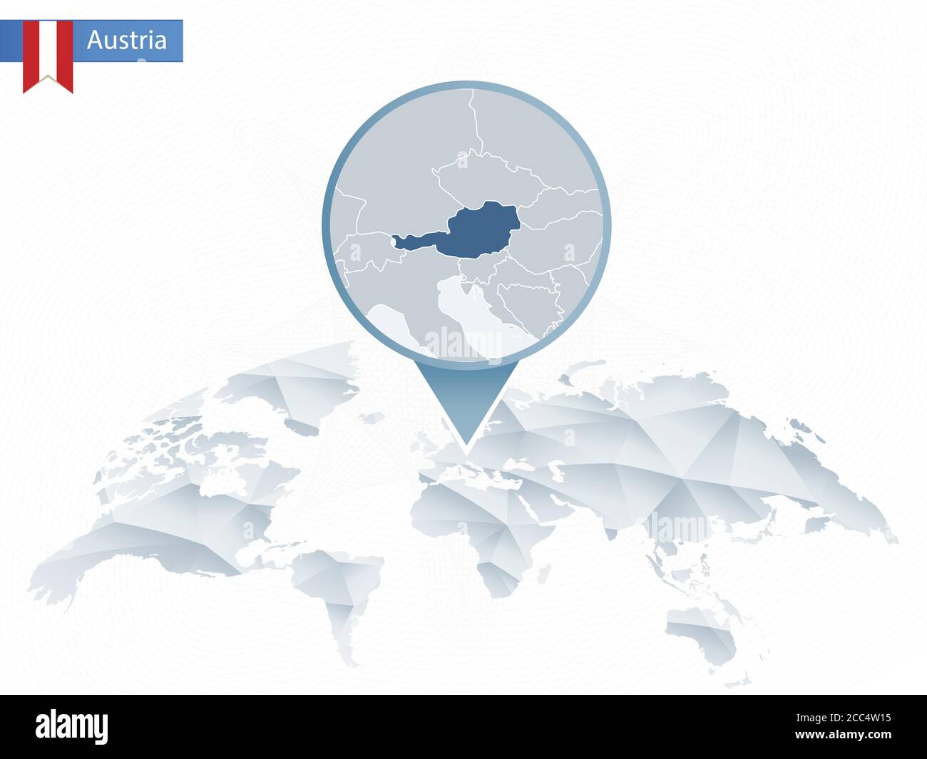 Abstract rounded World Map with pinned detailed Austria map. Map and ...