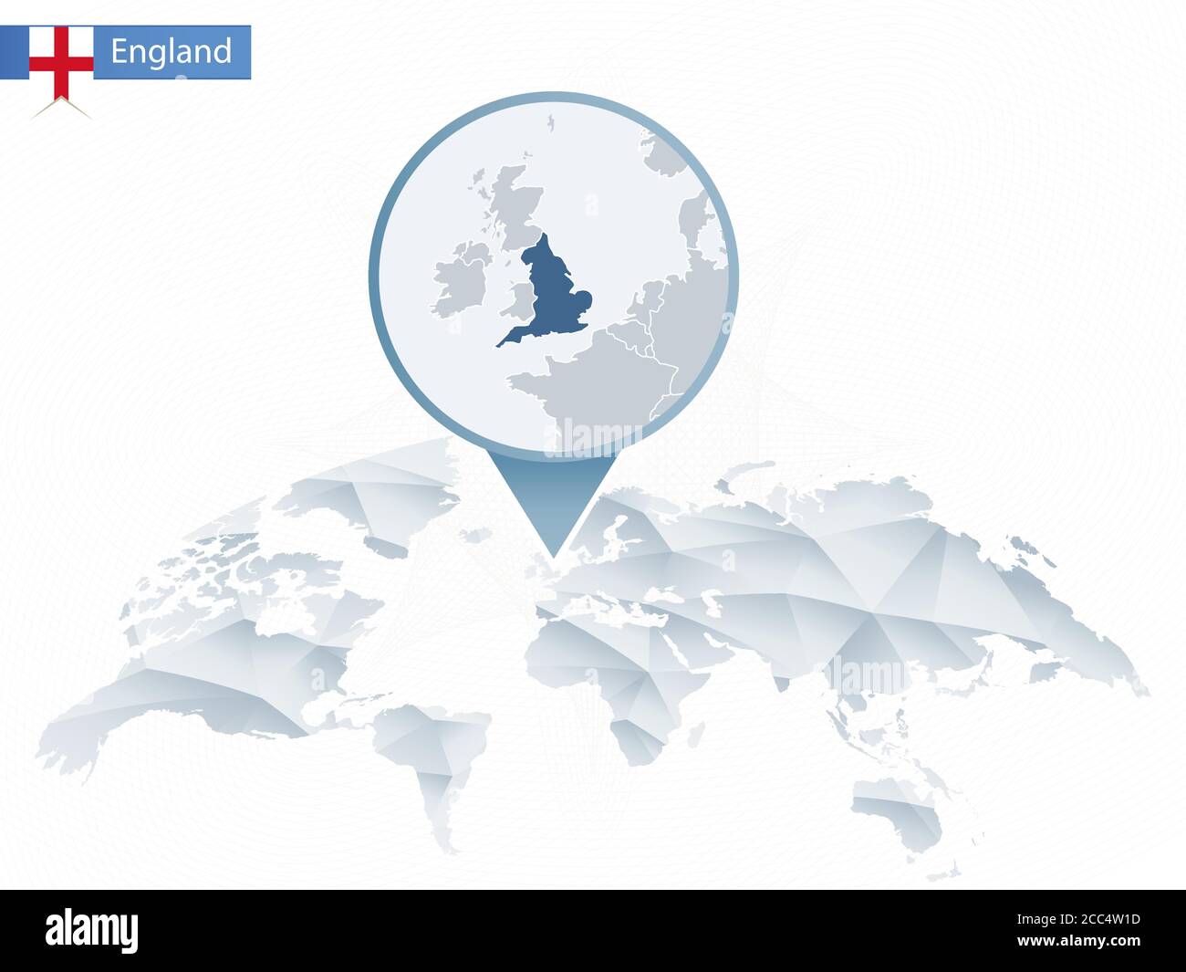 Abstract rounded World Map with pinned detailed England map. Vector ...