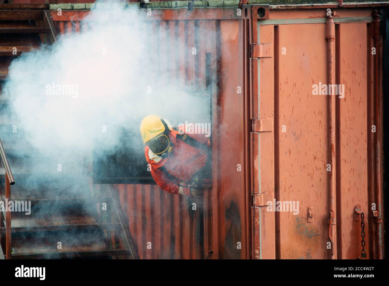 The firefighters are showing their face. Out of the building through ...