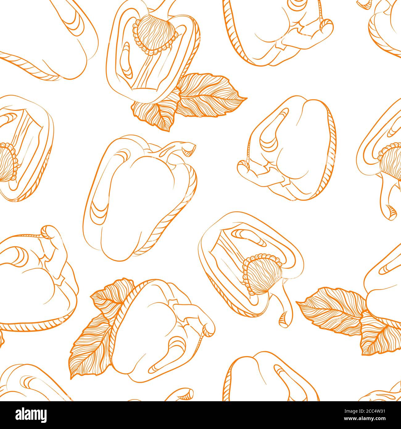 Monochrome seamless pattern of paprika. Vector hand drawn illustration ...