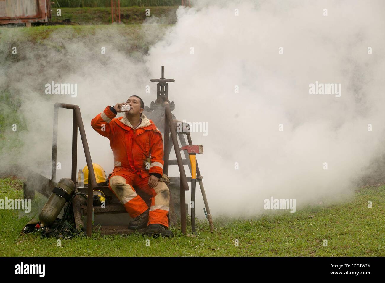 Firefighter rest after rescue hi-res stock photography and images - Alamy