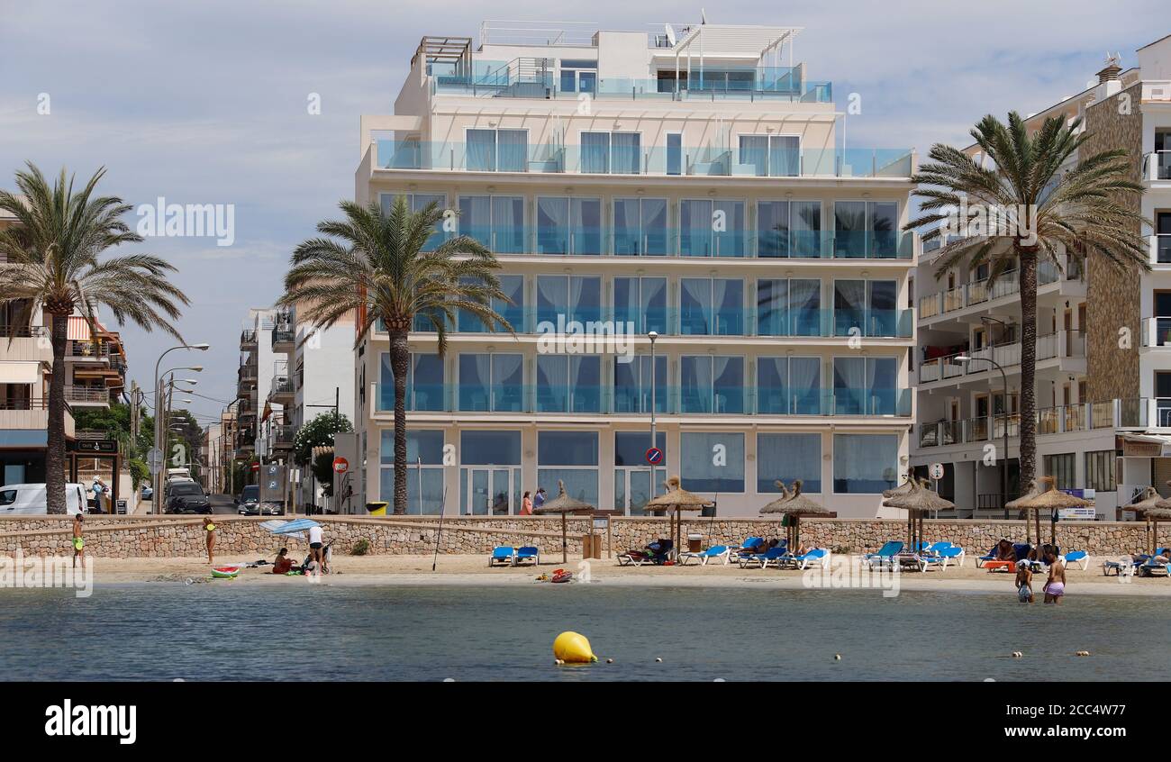 Palma, Spain. 18th Aug, 2020. View of a hotel on the beach of Can ...