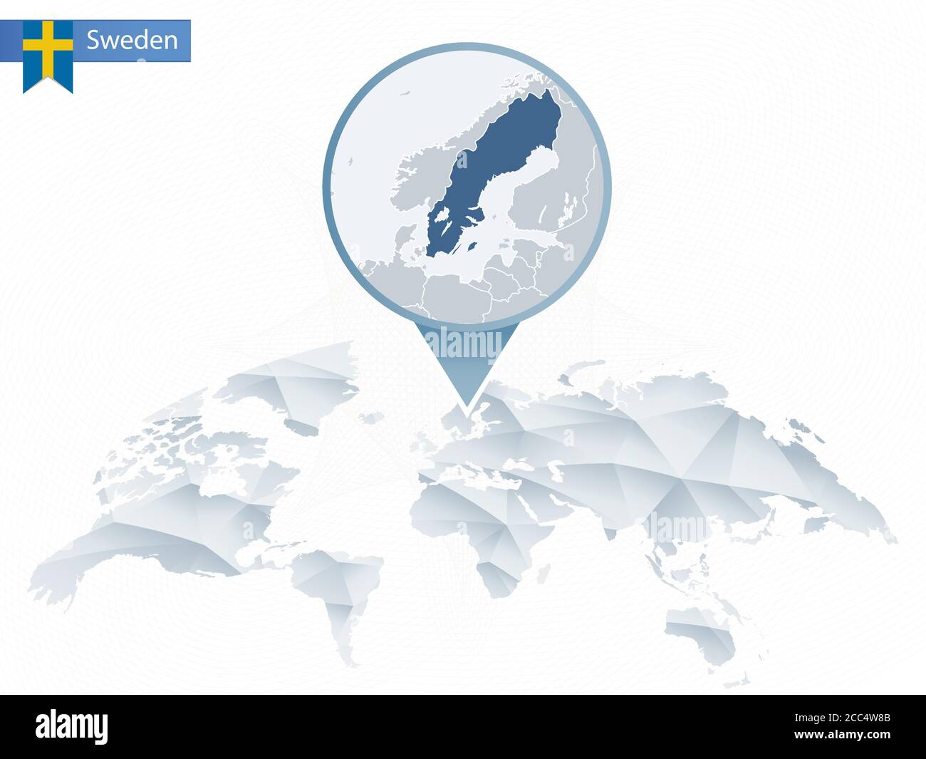 Abstract rounded World Map with pinned detailed Sweden map. Map and ...