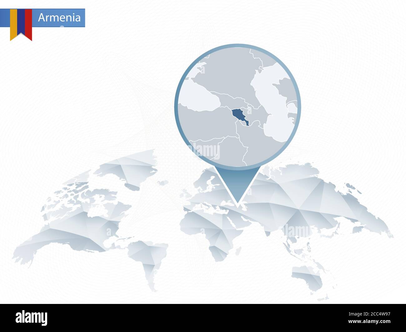 Abstract rounded World Map with pinned detailed Armenia map. Vector ...