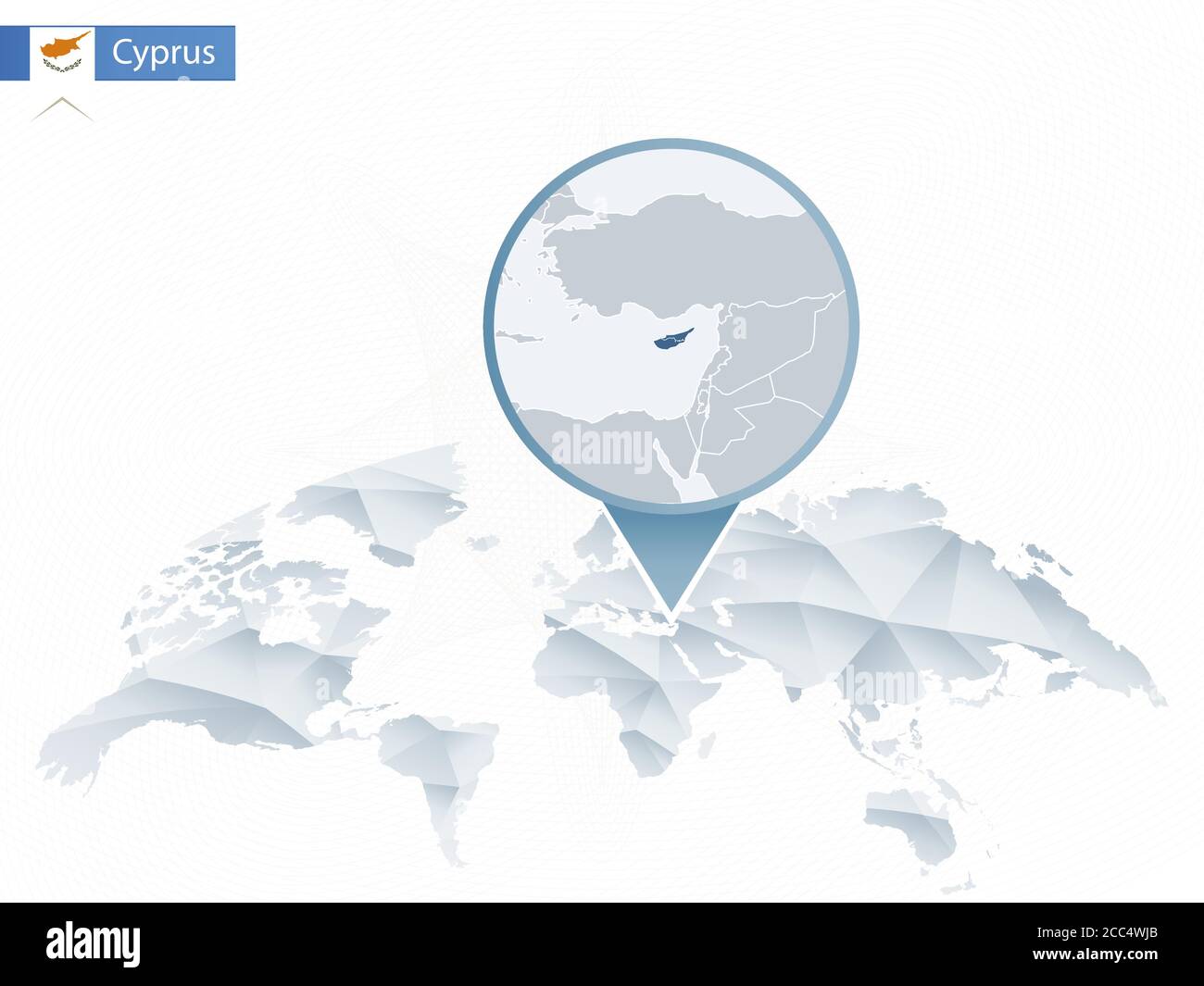 Abstract rounded World Map with pinned detailed Cyprus map. Map and ...