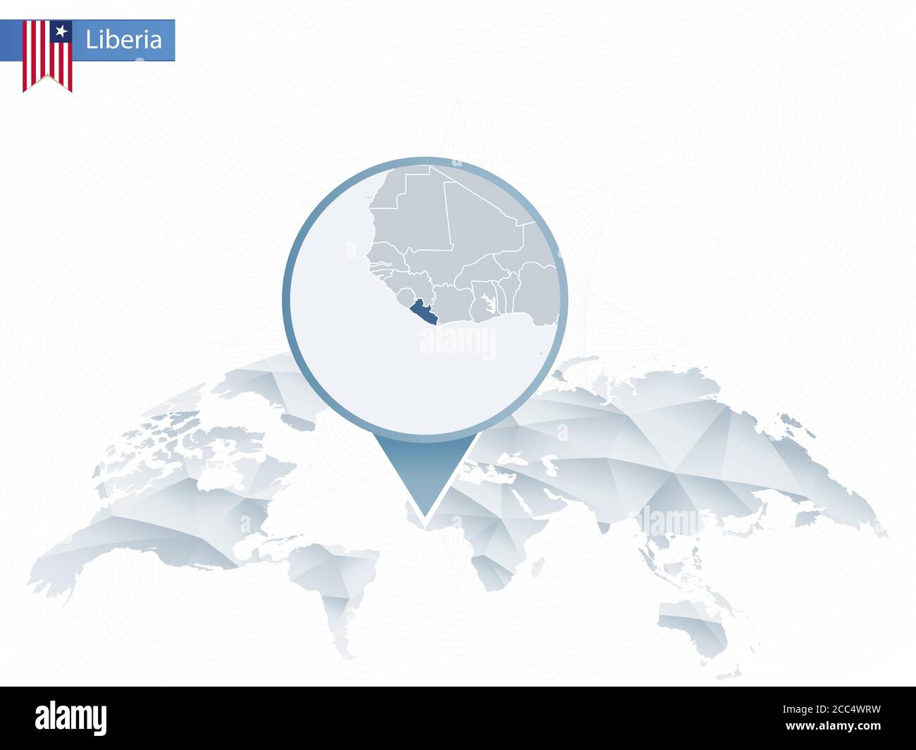 Abstract rounded World Map with pinned detailed Liberia map. Vector ...