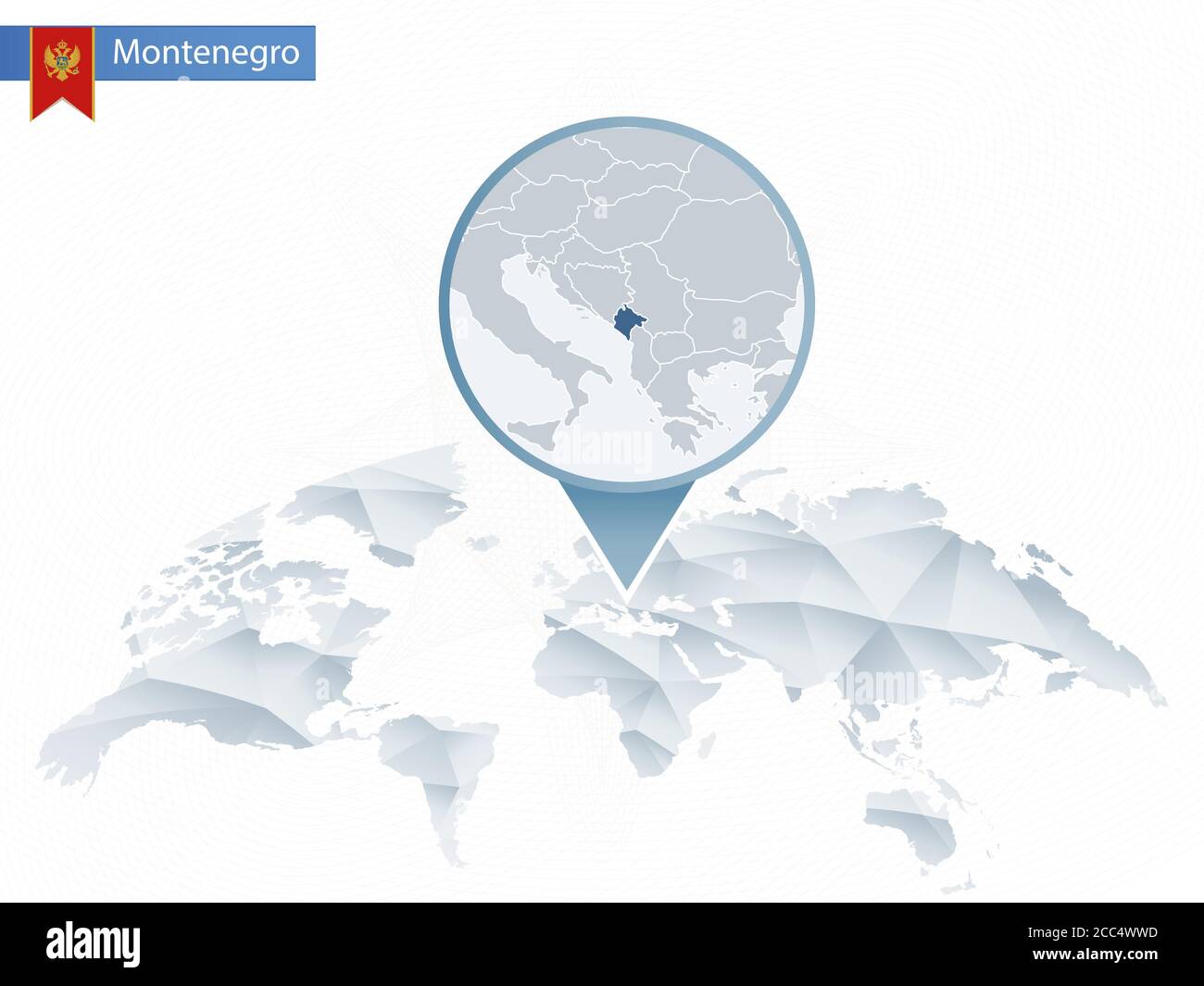 Abstract rounded World Map with pinned detailed Montenegro map. Map and ...